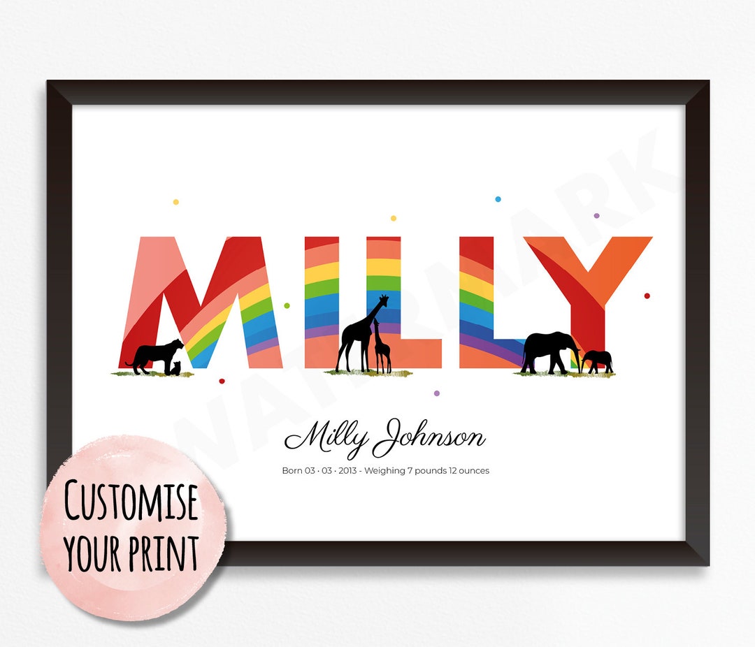 Personalised Name Print, Kids Name Print, Nursery Print, Rainbow ...