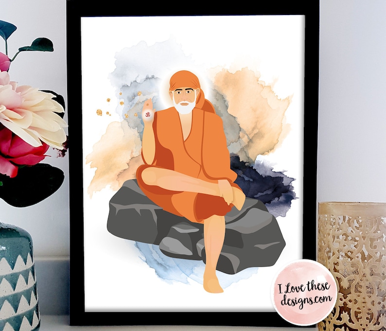 Shirdi Sai Baba Artwork, Sai Baba, Om Sai, Hindu Gift, Sai Baba Modern ...