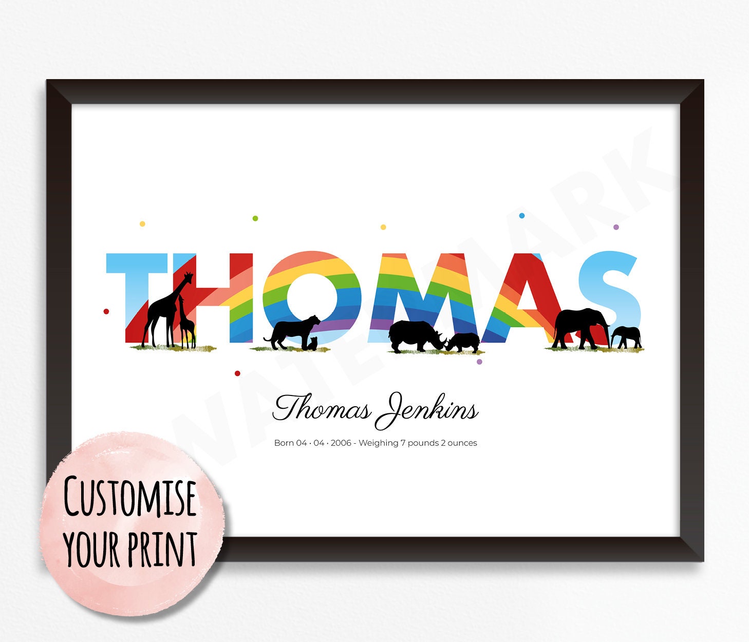 Personalised Name Print, Kids Name Print, Nursery Print, Rainbow ...