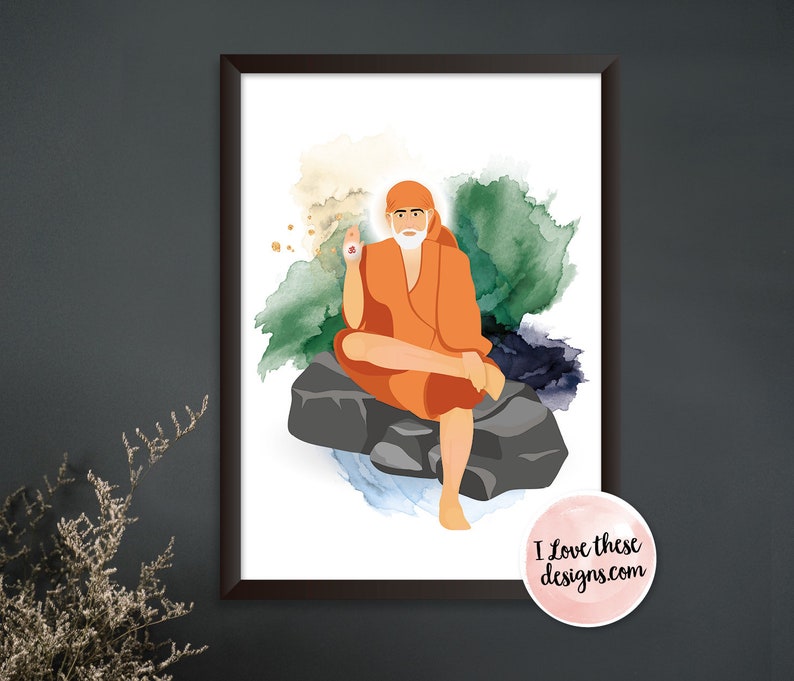 Shirdi Sai Baba Artwork, Sai Baba, Om Sai, Hindu Gift, Sai Baba Modern ...