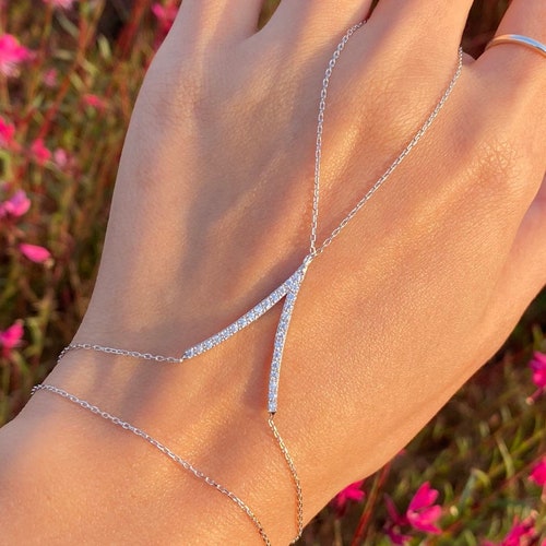 CZ Leaf Hand Chain Bracelet Silver Wrap Bracelet Adjustable - Etsy