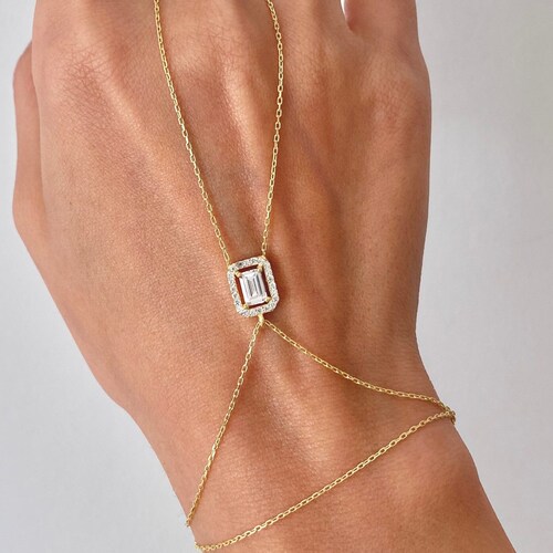 CZ Leaf Hand Chain Bracelet Silver Wrap Bracelet Adjustable - Etsy