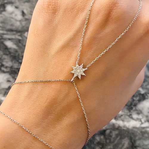 CZ Leaf Hand Chain Bracelet Silver Wrap Bracelet Adjustable - Etsy