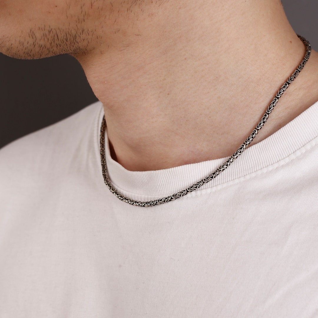 Oxidized Byzantine Chain for Men, Solid Italian Silver King Chain ...