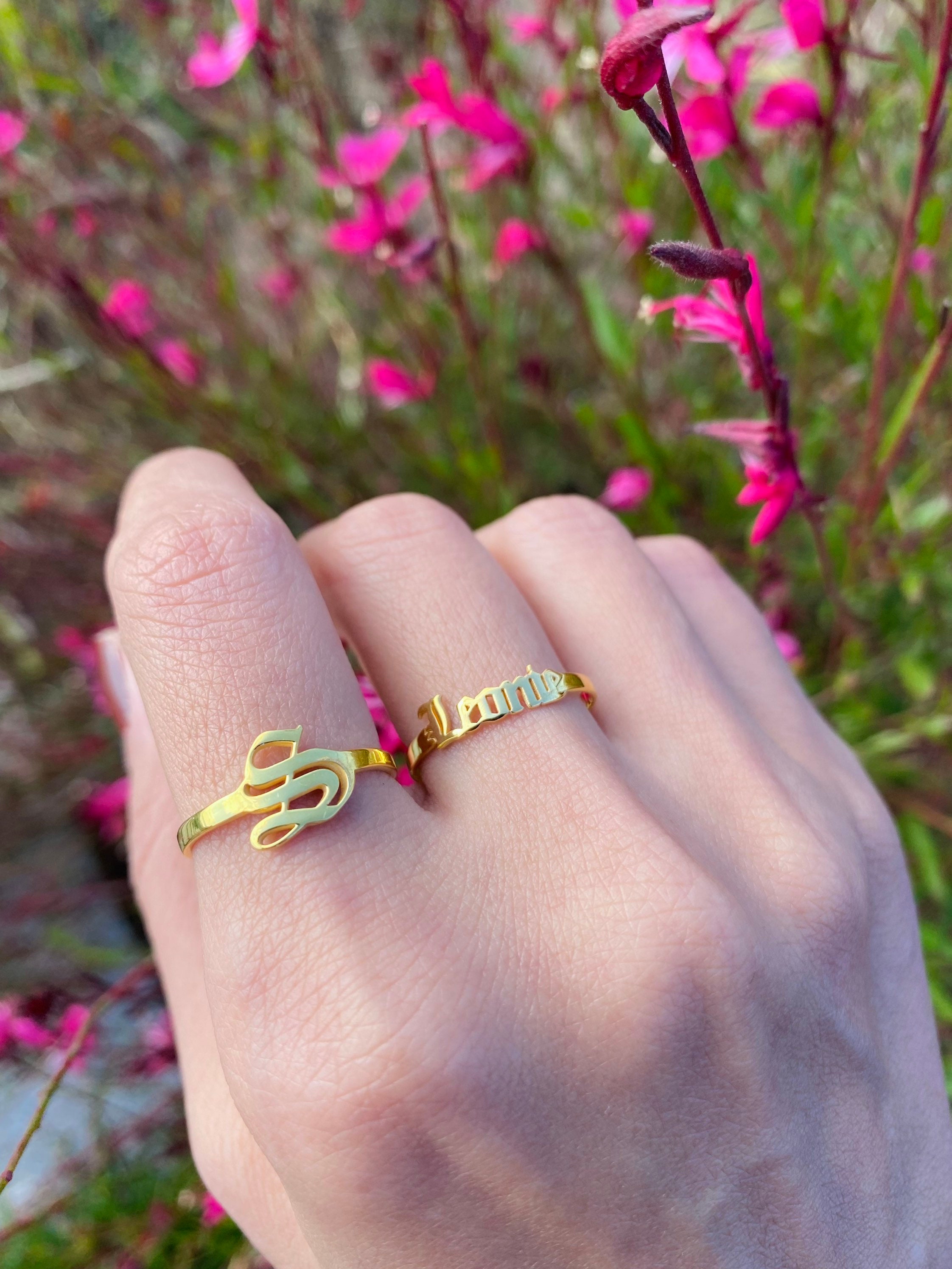 Custom Initial Ring Gothic Letter Ring Gold Personalized - Etsy