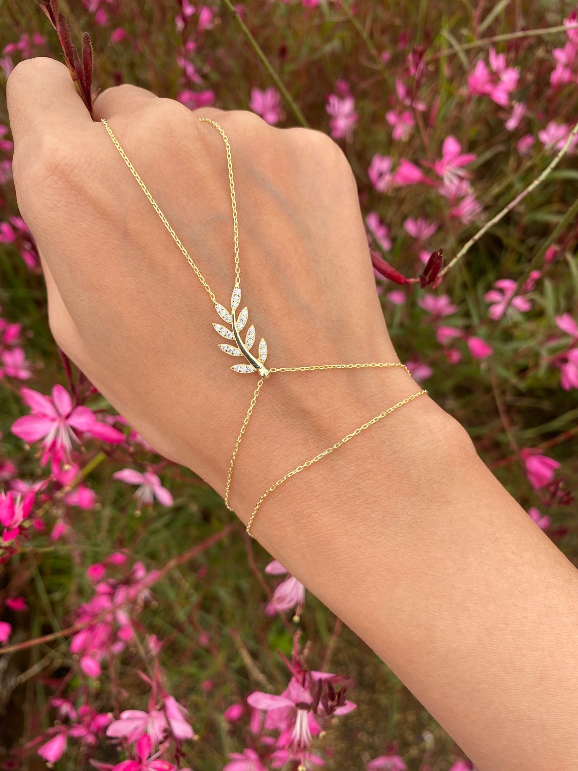 CZ Leaf Hand Chain Bracelet Silver Wrap Bracelet Adjustable - Etsy