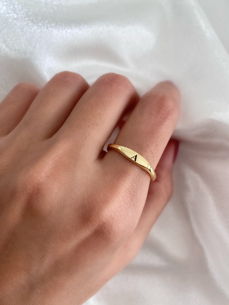 Custom Initial Signet Ring Dainty Letter Silver Ring Custom - Etsy