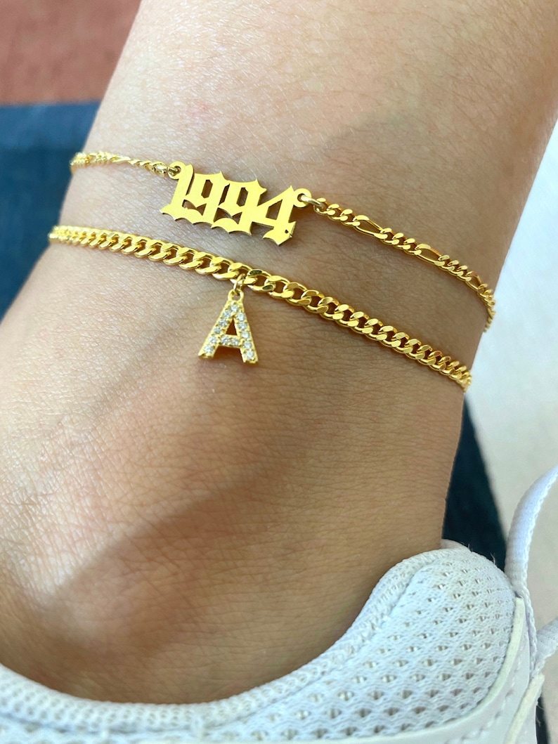 Personalized Initial Anklet Custom Ankle Bracelet Curb Chain - Etsy