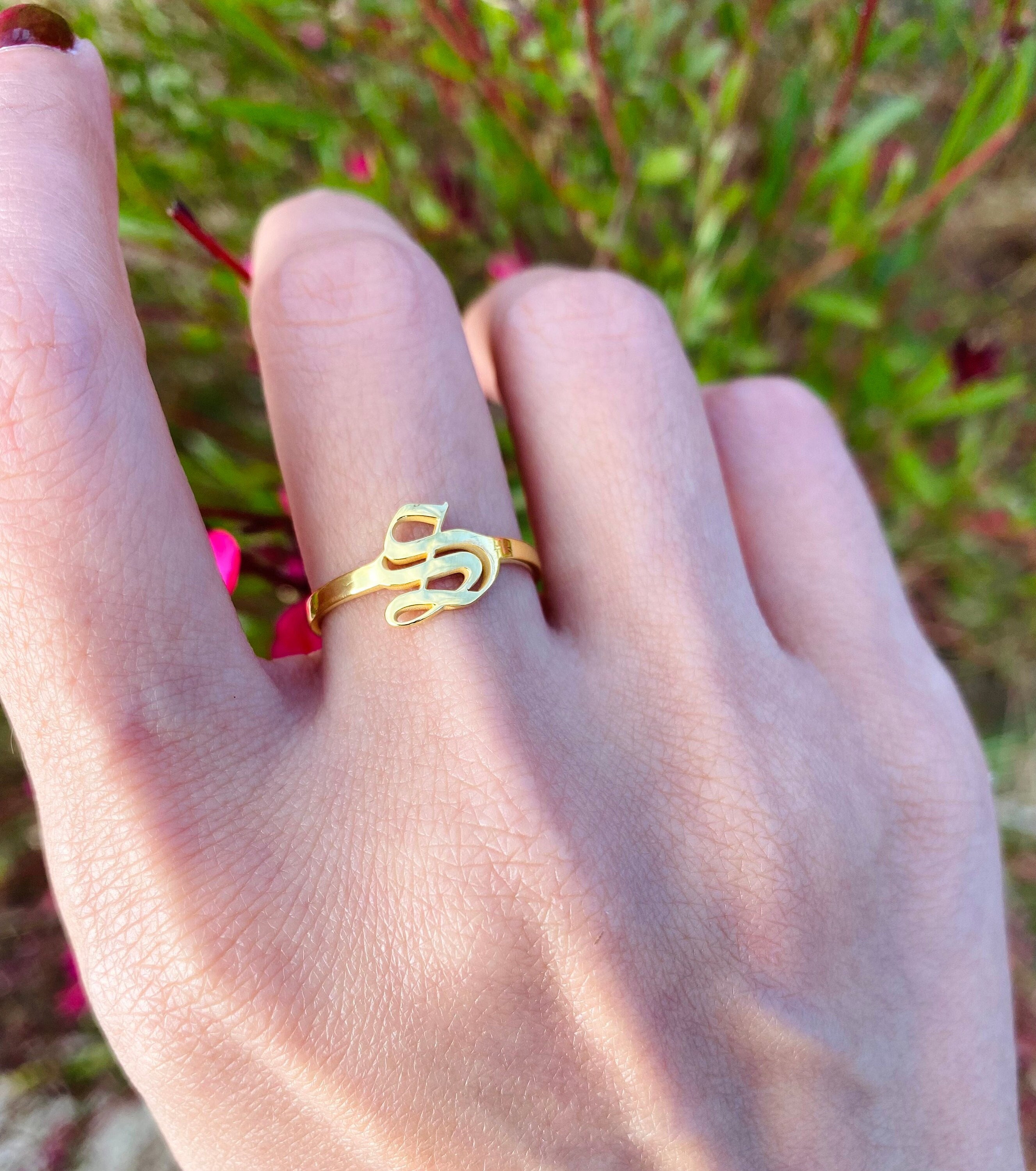 Custom Initial Ring Gothic Letter Ring Gold Personalized - Etsy