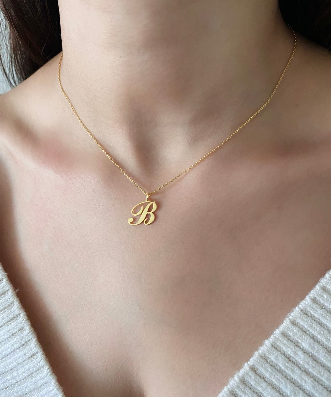Dainty Initial Necklace, 14k Solid Gold Custom Letter Necklace ...