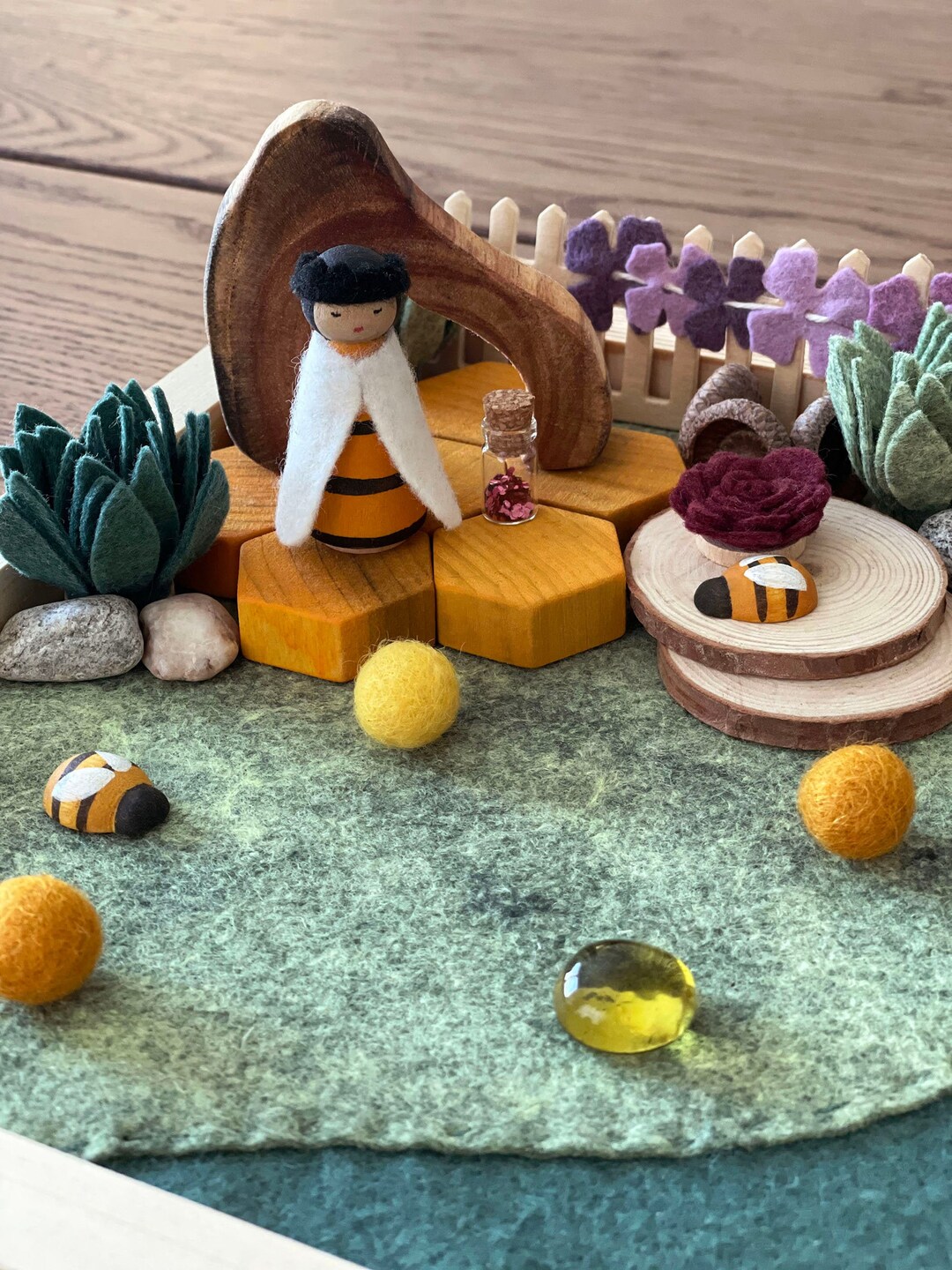 Bees Peg Doll Garden Playset, Nature Inspired Playscape, Handmade Dolls ...