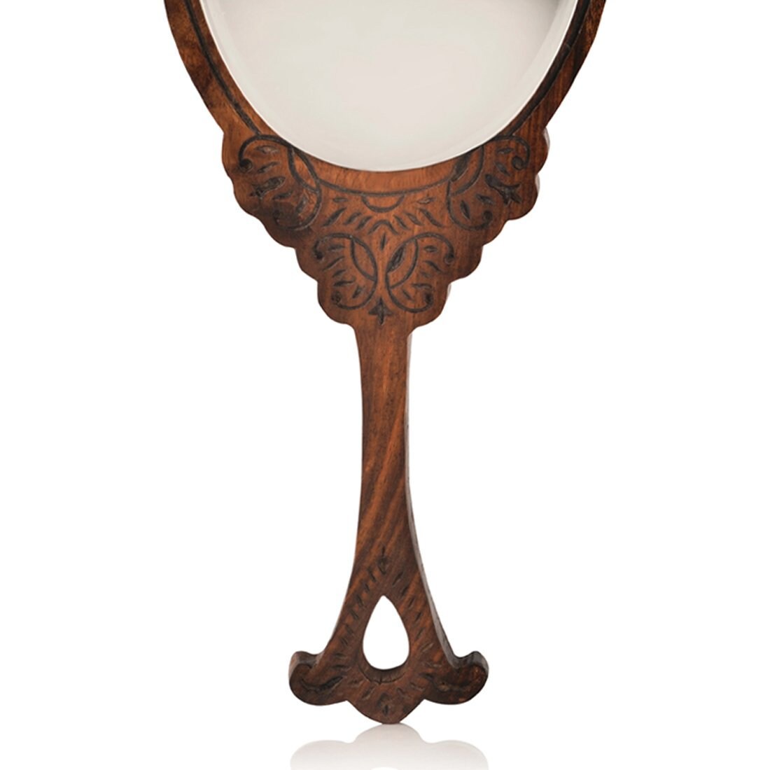 Handheld Mirror brown Wooden Engraved Oval Shaped Handmade - Etsy
