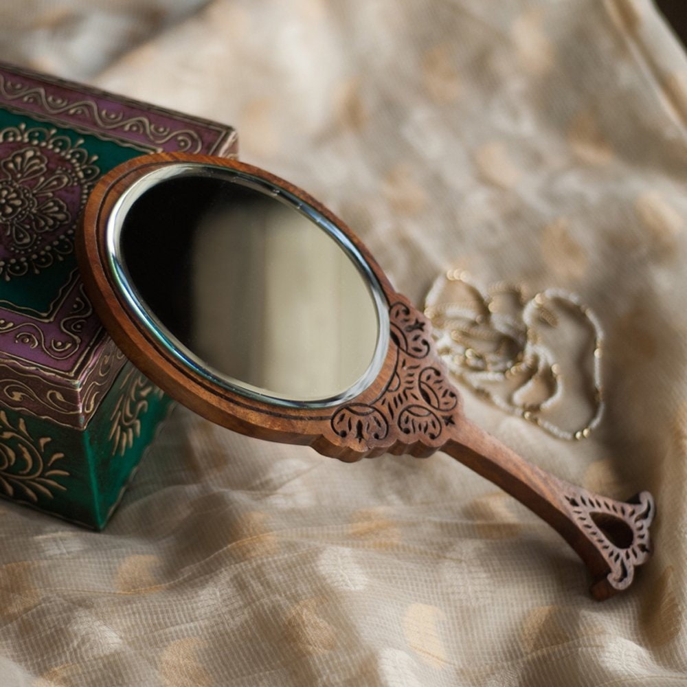 Antique Wood Hand Mirror