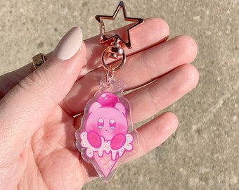 Cute Summer Kirby Ice Cream Scoops With Cherry on Top Acrylic Keychain ...