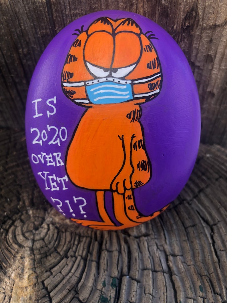Grumpy Garfield Painted Rock - Etsy