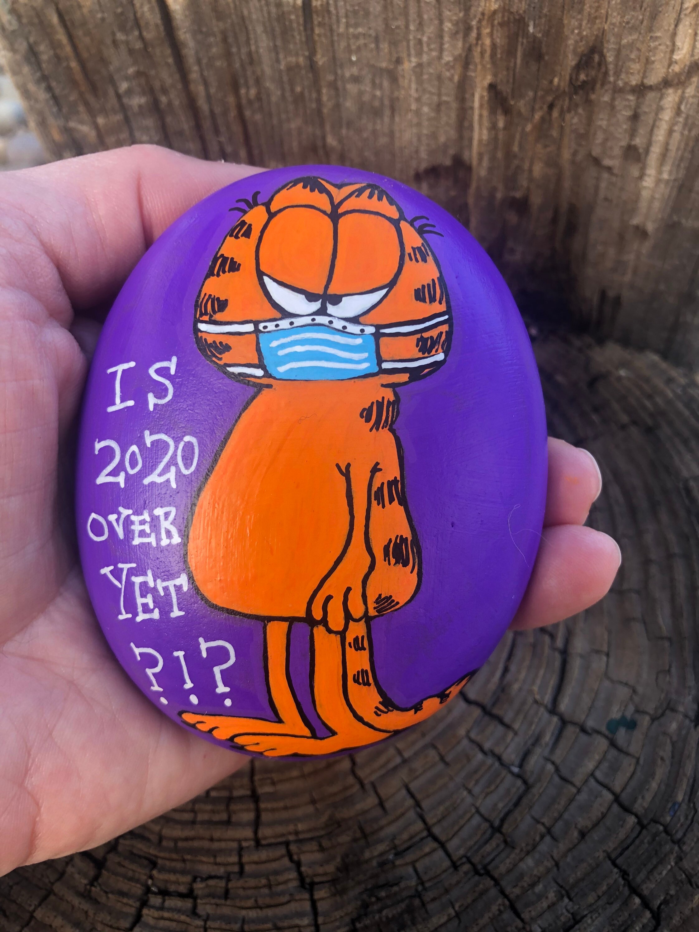 Grumpy Garfield Painted Rock - Etsy
