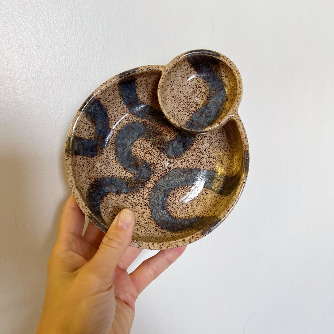 Olive Dish Snack Bowl Ceramic Blue Squiggle - Etsy
