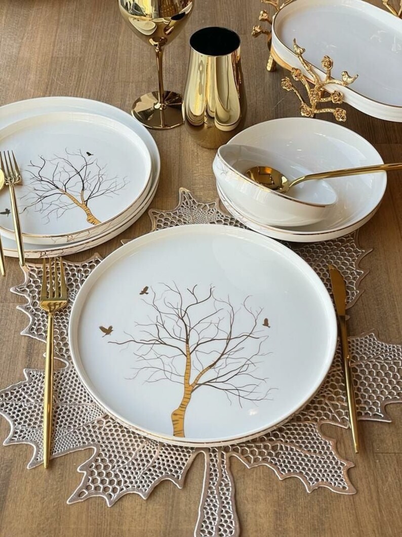 Modern Arbol Bird Dinner Set, 24 Pcs for 6 Persons, Porcelain Stylish ...