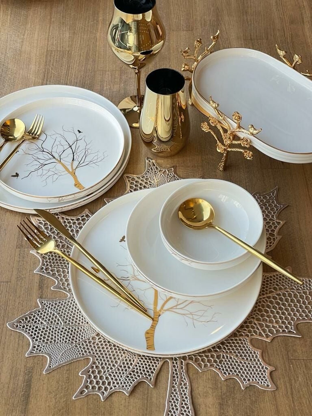 Modern Arbol Bird Dinner Set, 24 Pcs for 6 Persons, Porcelain Stylish ...
