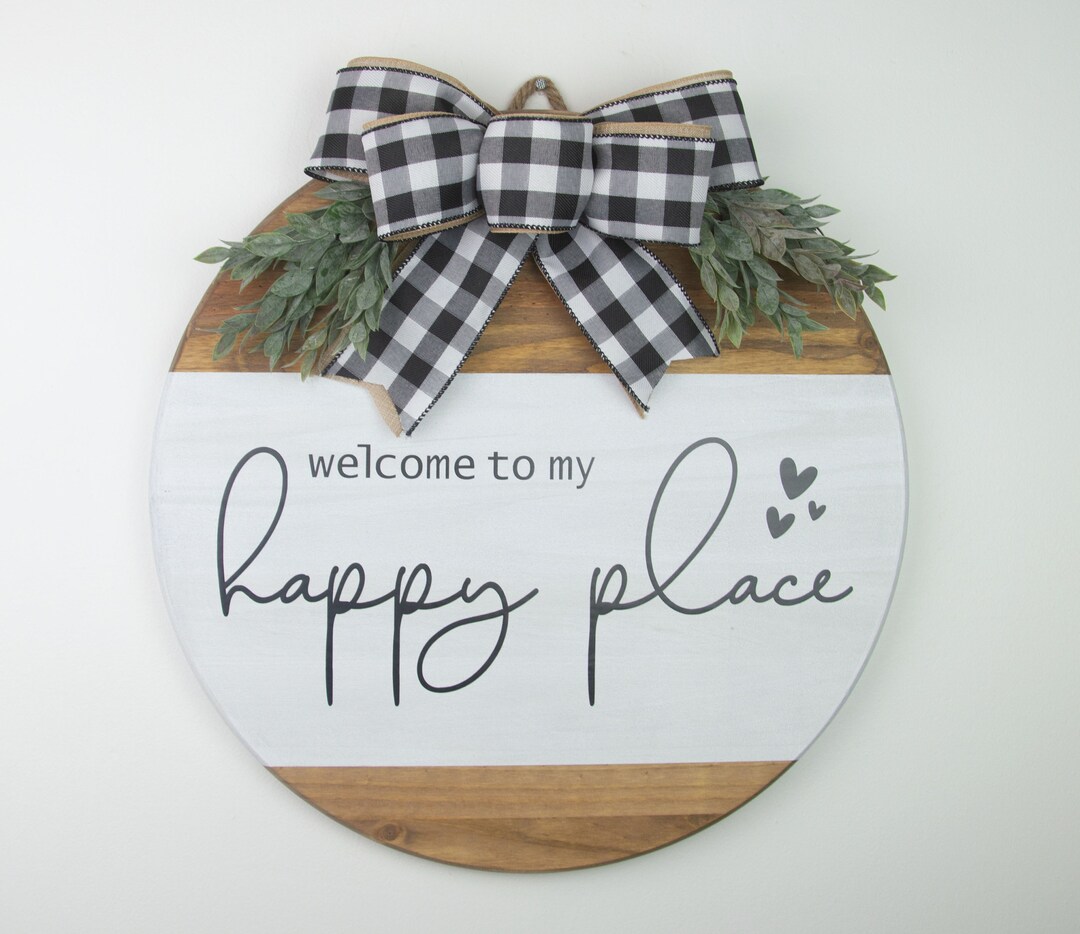 Welcome to My Happy Place Door Hanger Wreath Door Decor Welcome ...
