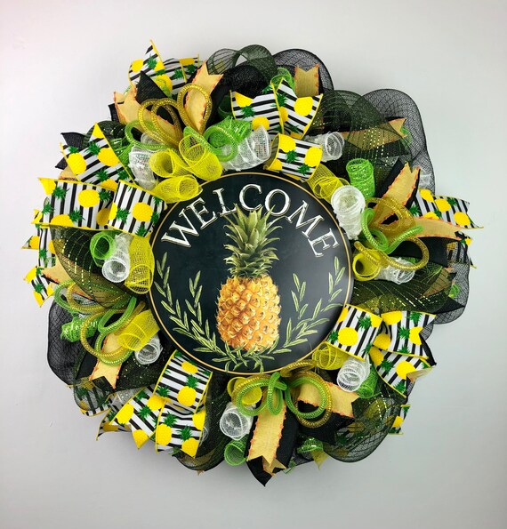 Pineapple Wreath Welcome Pineapple Door Decor | Etsy