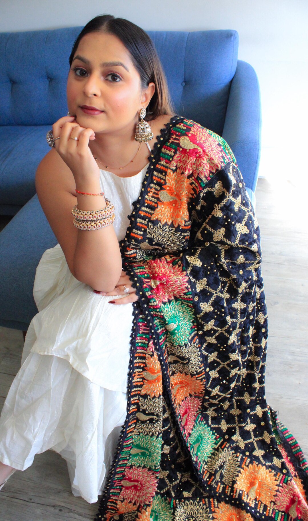 Black Phulkari Dupatta, Indian Colorful Dupatta,glamour Hand ...