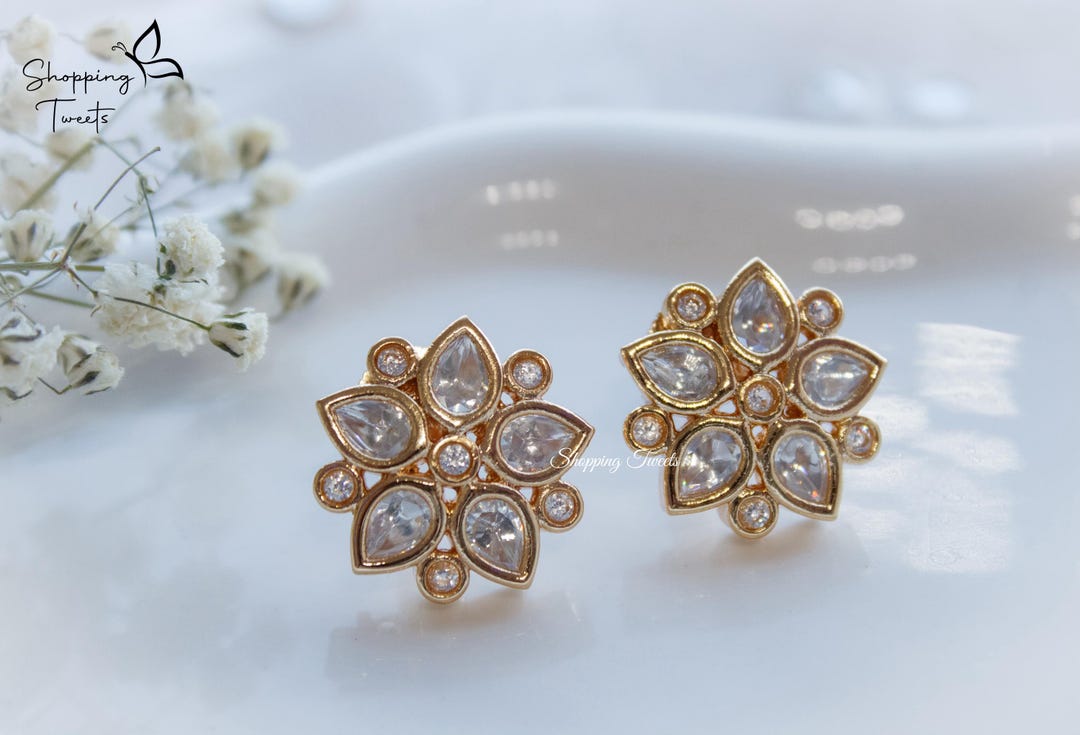 Tyaani Kundan Studs, Indian Earrings, Indian Studs, Traditional Studs ...