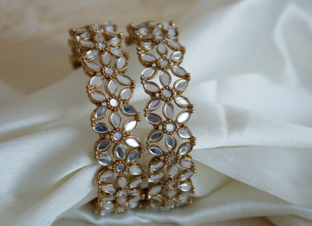 Indian Mirror Bangles, Vine Leaf Mirrored Bangles, Bollywood Inspired ...