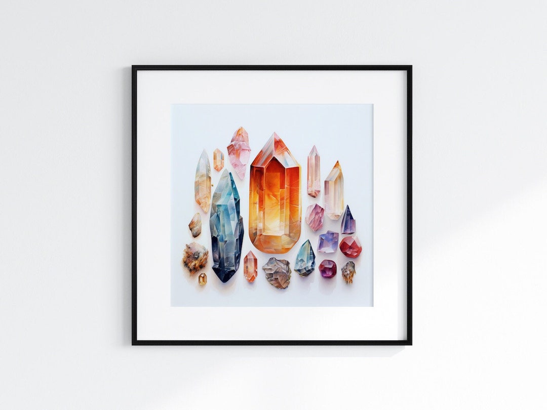 Crystals Print, Gemstone Minerals Wall Art,, Dorm Wall Poster ...