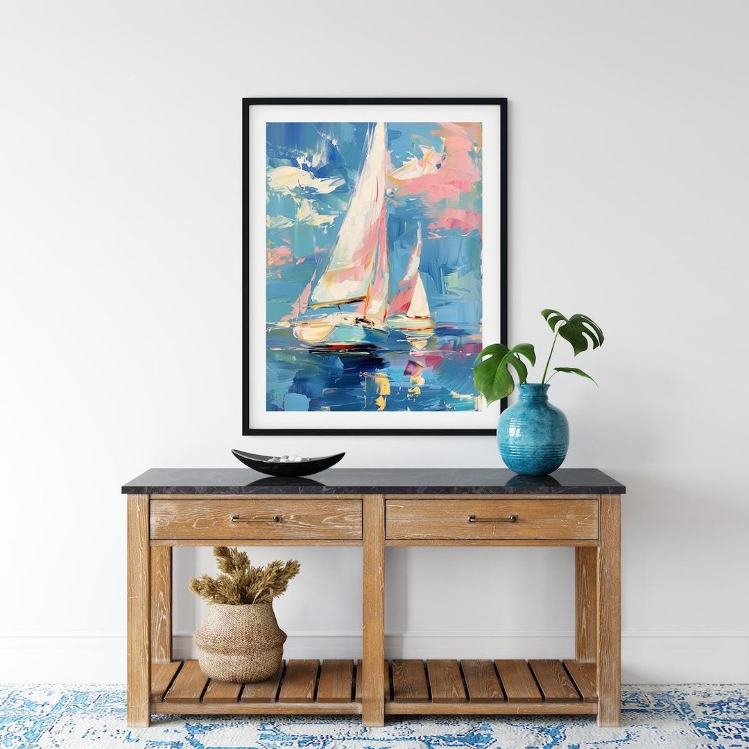 Sailboats Impressionist Painting, Pink Boats, Pastel Colors, East Coast ...
