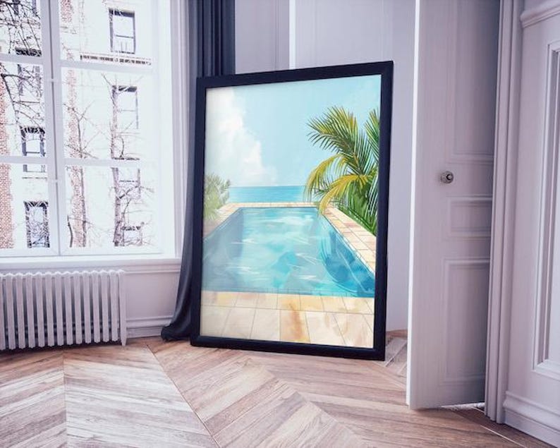 Swimming Pool Print, Summer Modern Art, California Coastal Decor ...