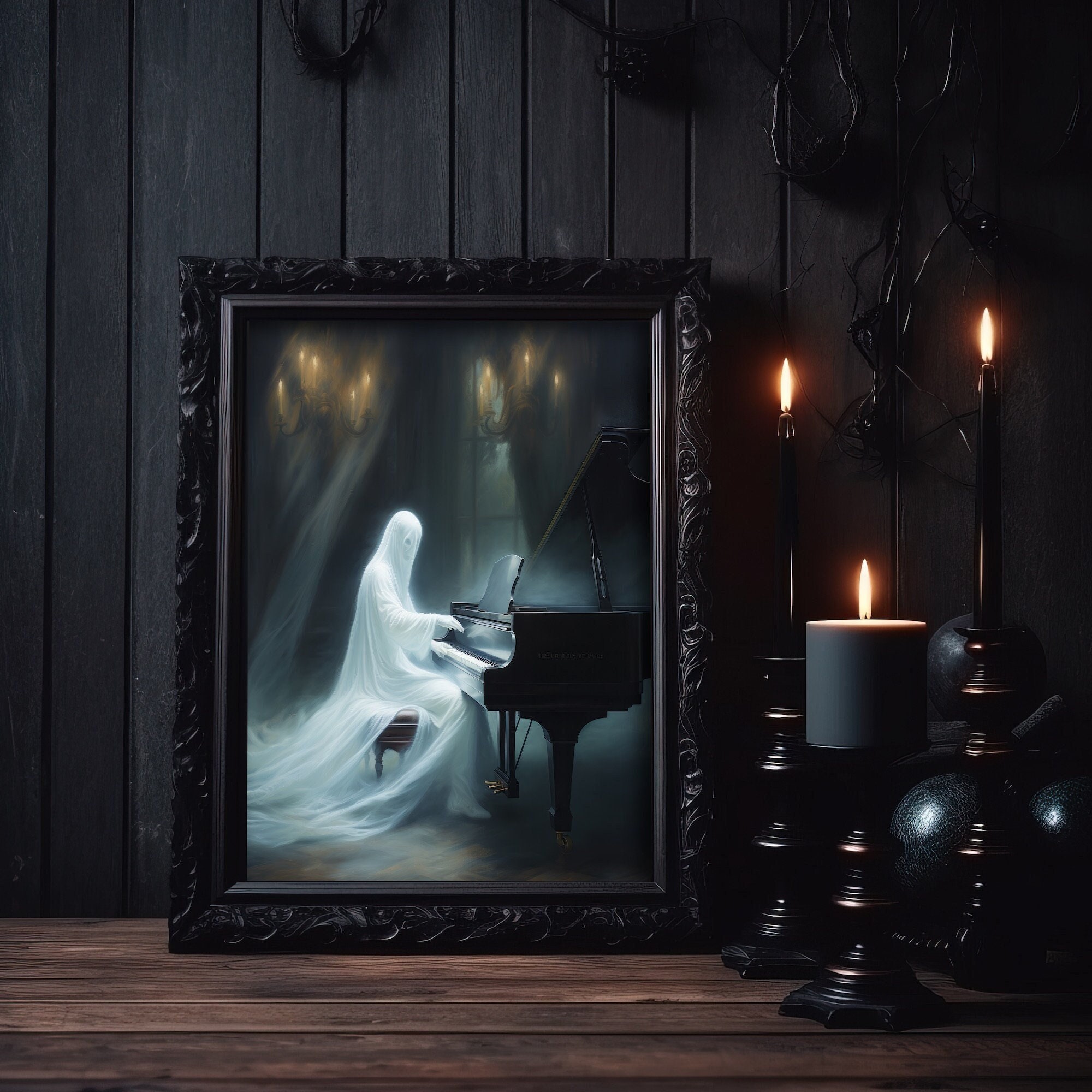 Ghost Playing Piano, Spooky Print, Musical Ghost Poster, Goth Academia ...