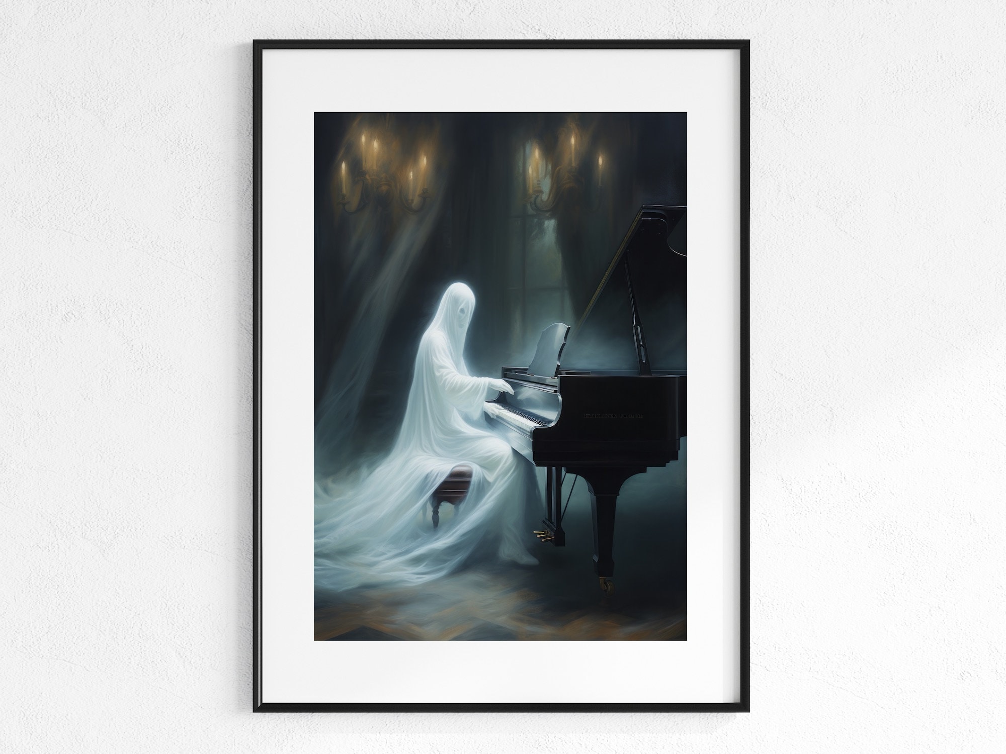 Ghost Playing Piano, Spooky Print, Musical Ghost Poster, Goth Academia ...