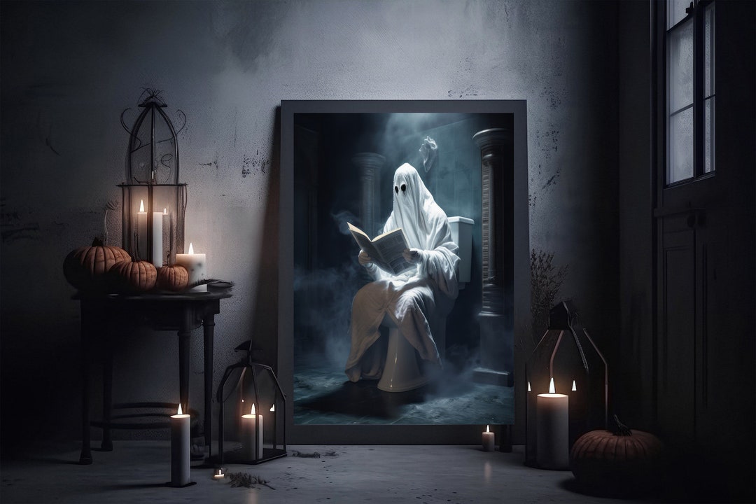 Ghost on a Toilet, Spooky Print, Ghosts Bio Break, Ghost Poster ...