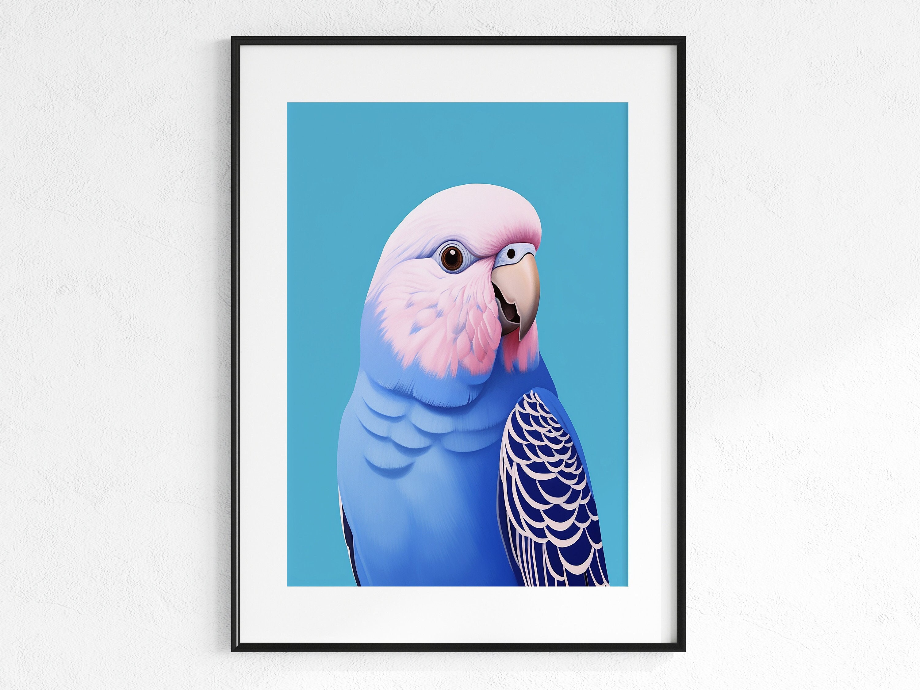 Parakeet Portrait, Pop Art, Budgie Illustration, Beach House Coastal ...