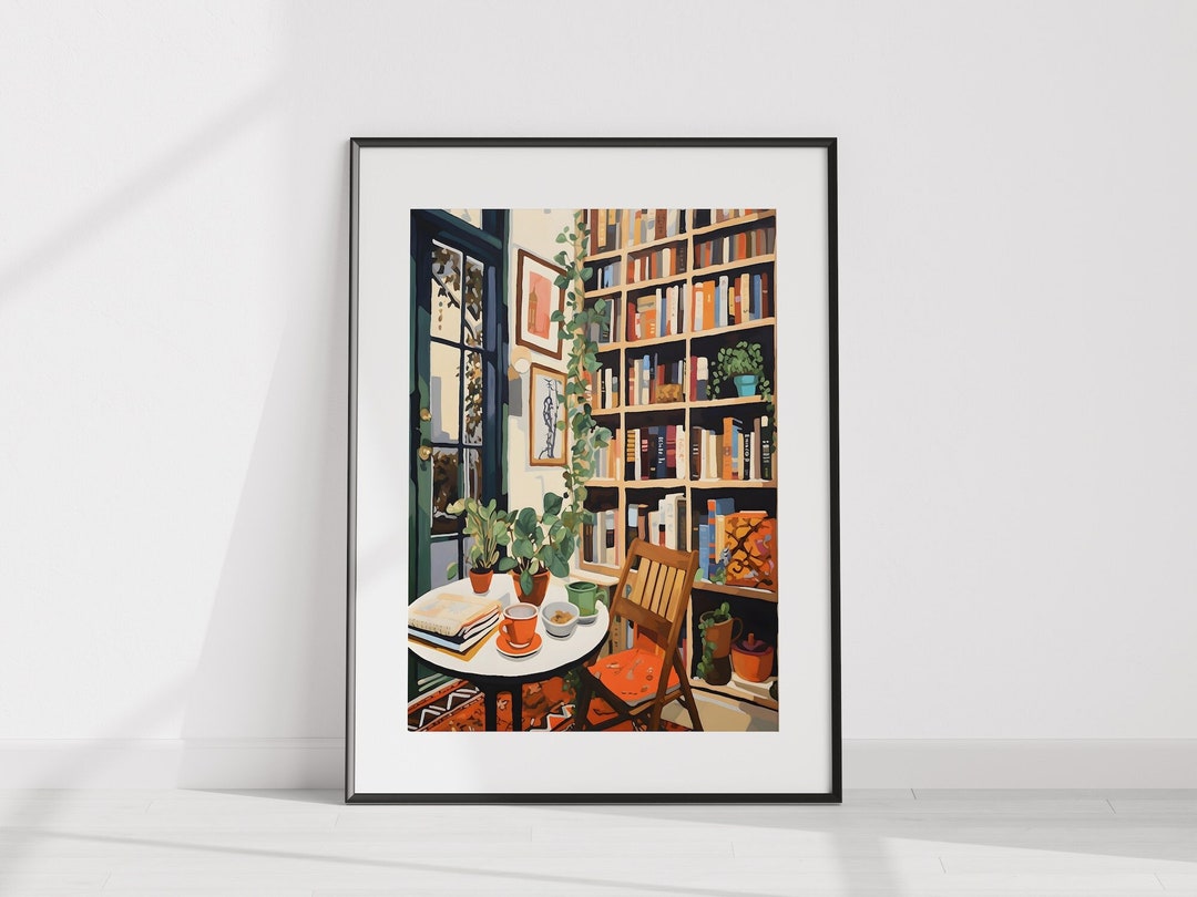 Paris Apartment, Library, Interior Painting, Digital Download ...