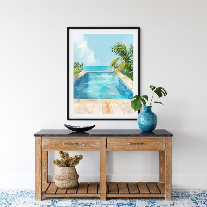 Swimming Pool Print, Summer Modern Art, California Coastal Decor ...