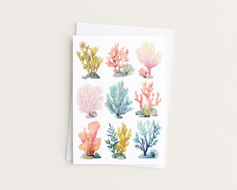 Sea Coral Greeting Cards | Coastal Note Cards Pack of 10 | Ocean Lover ...