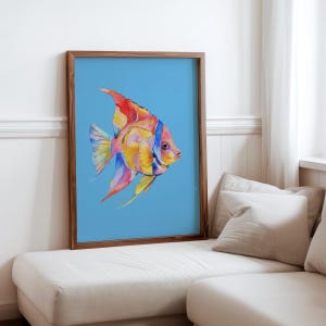 Watercolor Tropical Angel Fish, Dopamine Decor, Coastal Beach House ...