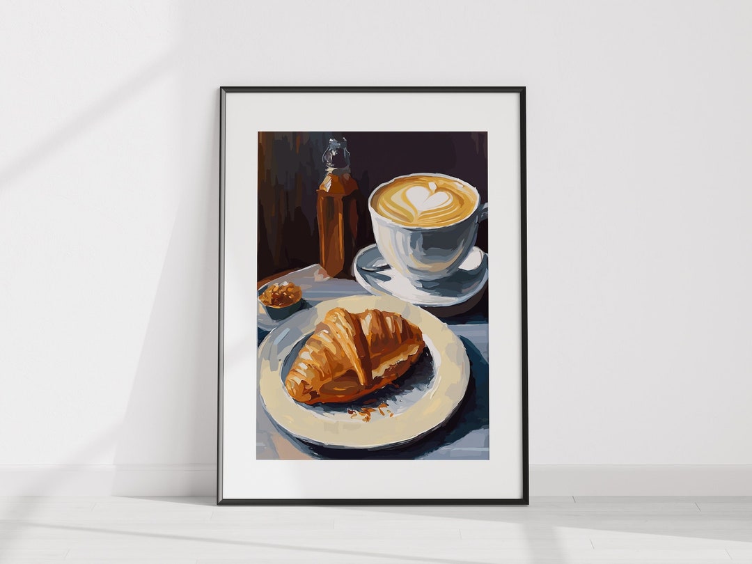 Croissants & Coffee, Cappuccino Latte Still Life, Paris Cafe, Modern ...