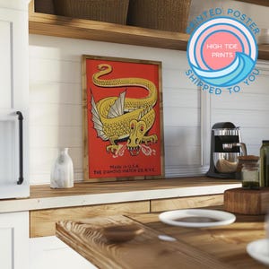 Vintage Red Dragon Matchbook Art Print: Fire Breathing Dragon, Printed ...