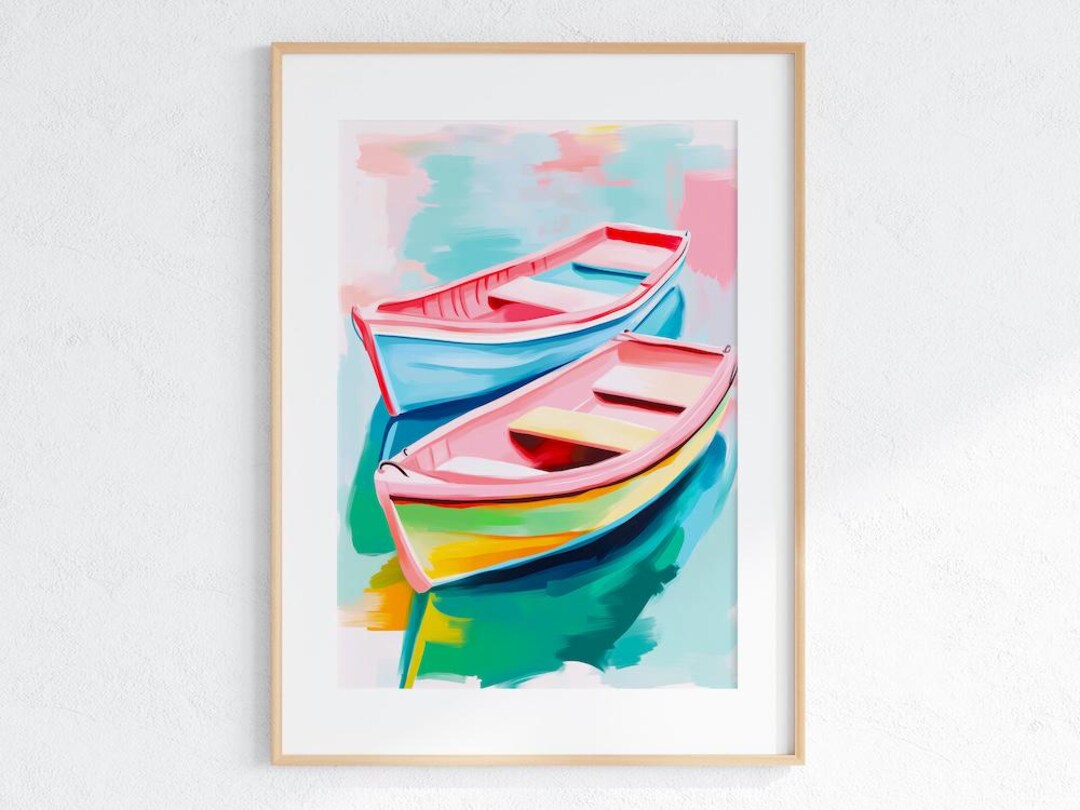 Boats Painting, Pink Boats, Pastel Colors, Lake House, East Coast ...
