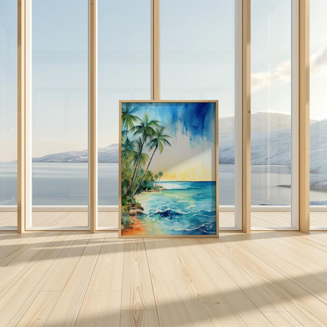 Watercolor Beach Painting Wall Art, Pastel Palette, Coastal Decor ...