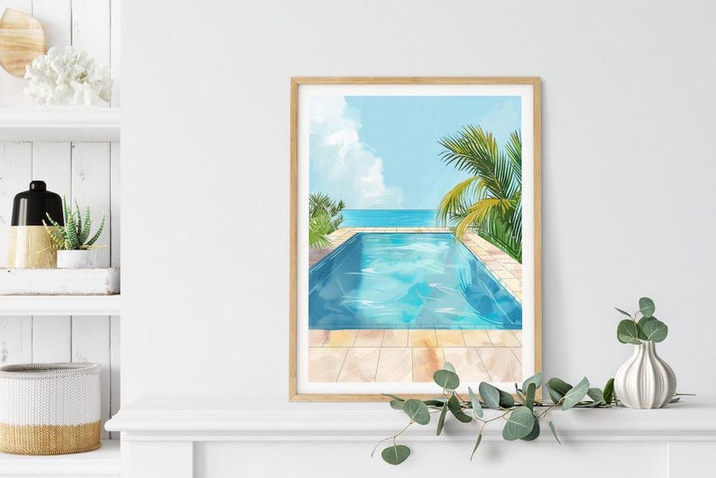 Swimming Pool Print, Summer Modern Art, California Coastal Decor ...