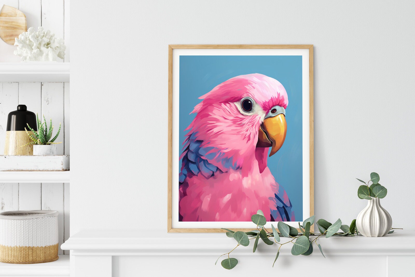 Parakeet Portrait, Pop Art, Budgie Illustration, Beach House Coastal ...