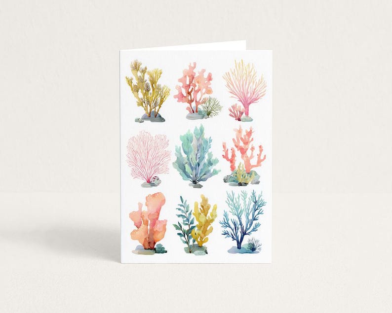 Sea Coral Greeting Cards | Coastal Note Cards Pack of 10 | Ocean Lover ...