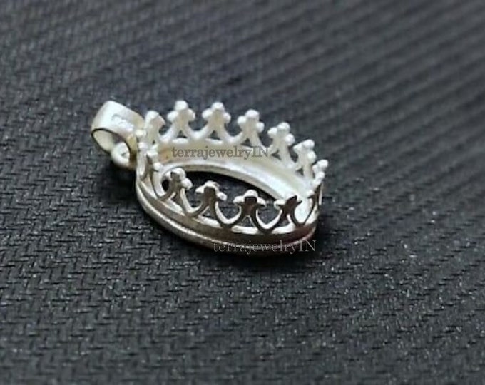 925 Sterling Silver Oval Shape Pendant Bezel Blank With Designer Crown ...