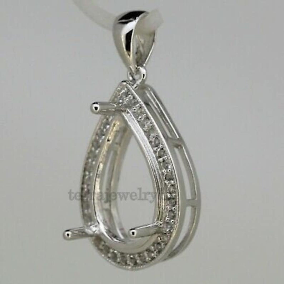 925 Sterling Silver Pre Notched Pear Shaped Prong Setting Pendant ...