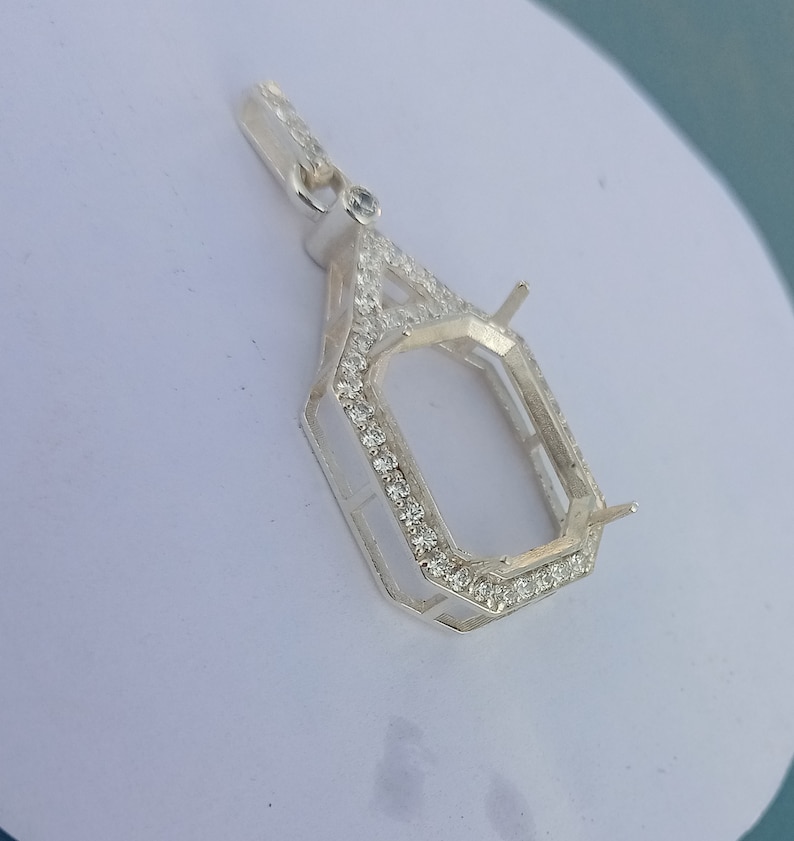 925 Sterling Silver Halo Octagon Pendant Setting , Semi Mount Pendant ...