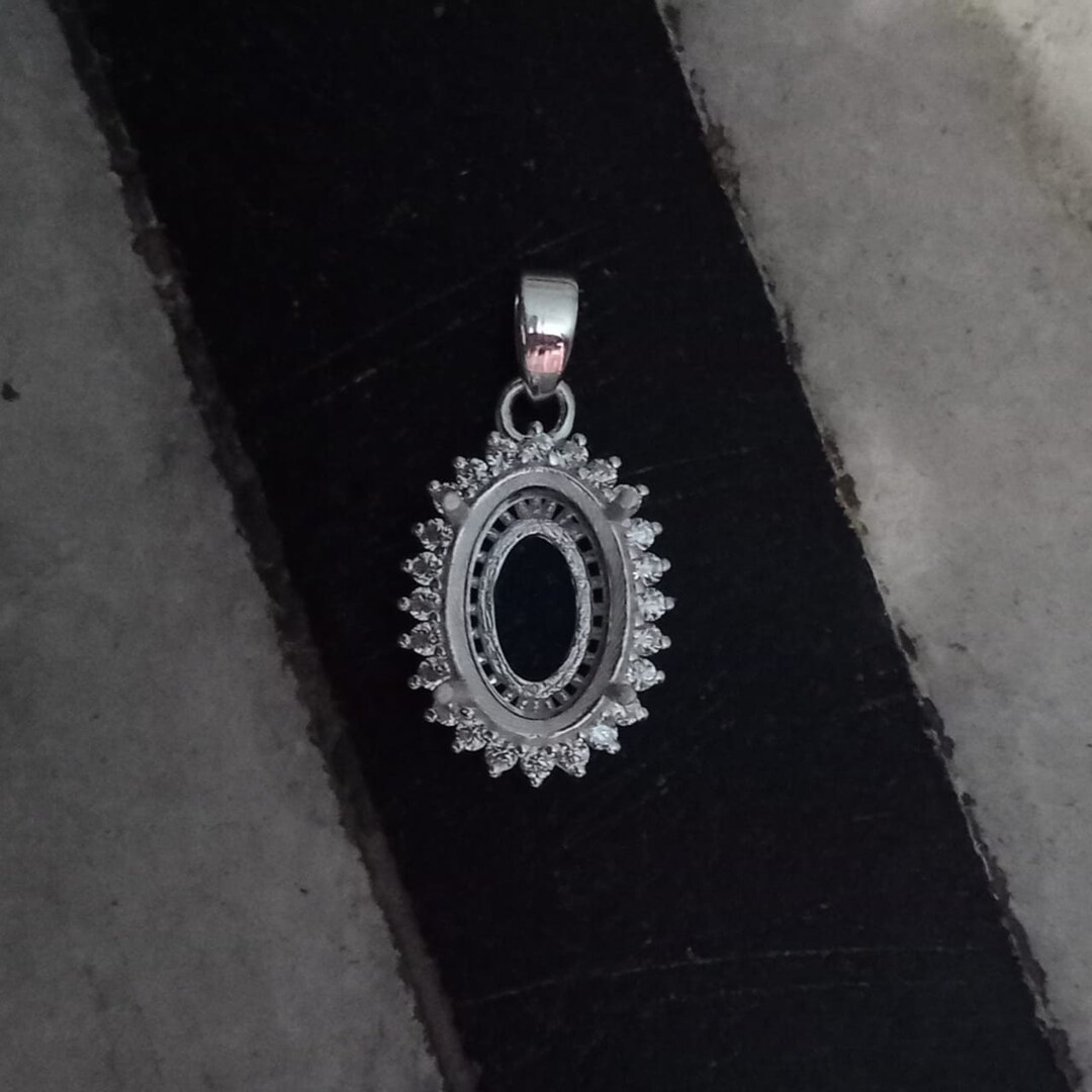 925 Sterling Silver Pren Notched Prong Setting Oval Pendant Setting ...